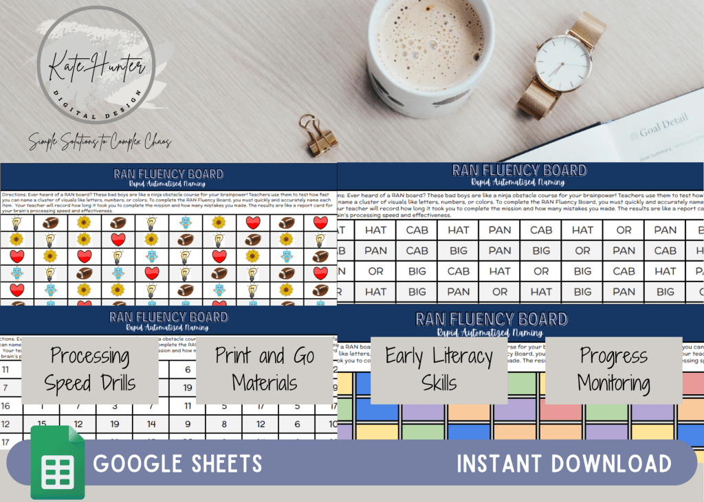 Rapid Automatized Naming Fluency Boards- Intervention, Progress ...