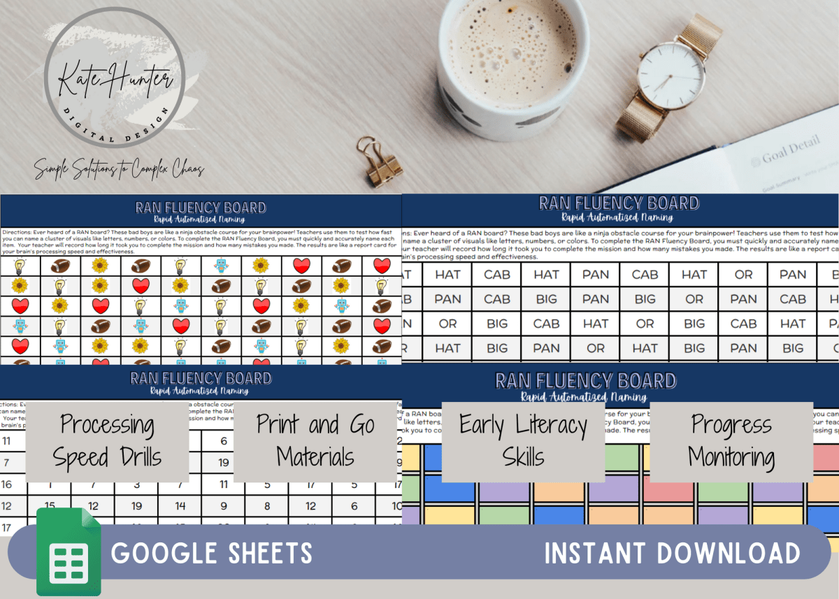 Rapid Automatized Naming Fluency Boards- Intervention, Progress ...