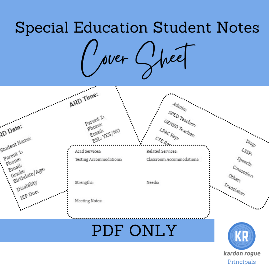 Special Education Student Notes Cover Sheet PDF – The Principal Exchange