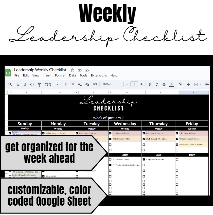 Editable Weekly Leadership Checklist – The Principal Exchange